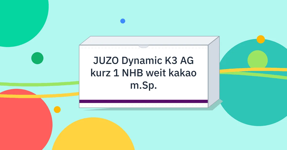 Symbolbild: Packung mit der Aufschrift JUZO Dynamic K3 AG kurz 1 NHB weit kakao m.Sp. (PZN 16444420) – Verfügbarkeit und Bezug in Apotheken in Frankfurt am Main