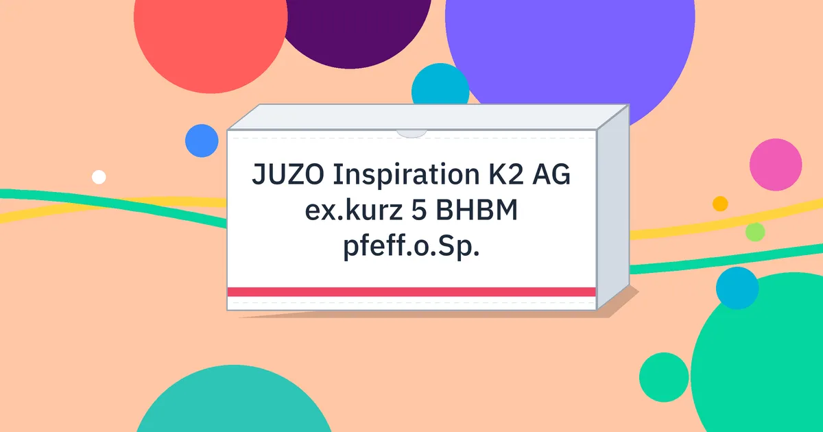 Symbolbild: Packung mit der Aufschrift JUZO Inspiration K2 AG ex.kurz 5 BHBM pfeff.o.Sp. (PZN 14877830) – Verfügbarkeit und Bezug in Apotheken in Frankfurt am Main