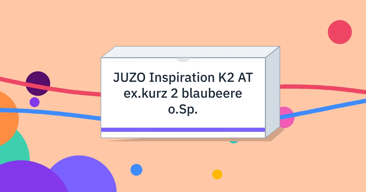 Symbolbild: Packung mit der Aufschrift JUZO Inspiration K2 AT ex.kurz 2 blaubeere o.Sp. (PZN 14952750) – Verfügbarkeit und Bezug in Apotheken in Frankfurt am Main