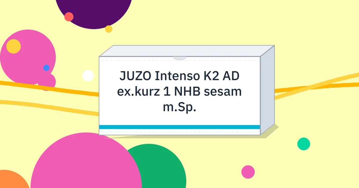 Symbolbild: Packung mit der Aufschrift JUZO Intenso K2 AD ex.kurz 1 NHB sesam m.Sp. (PZN 18611514) – Verfügbarkeit und Bezug in Apotheken in Frankfurt am Main
