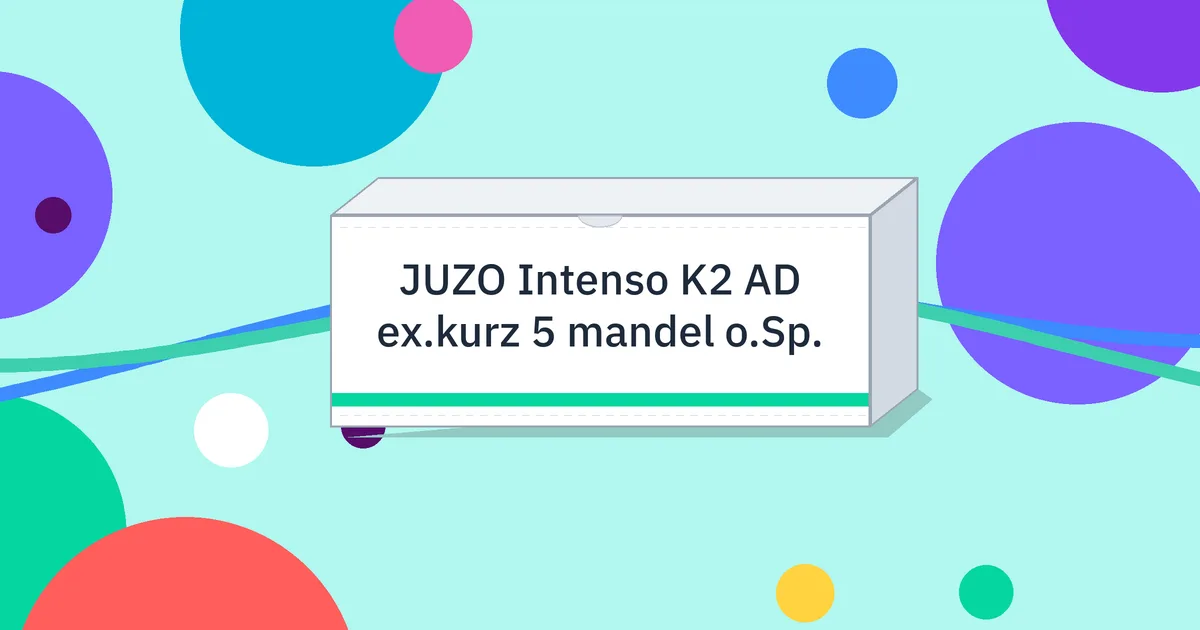 Symbolbild: Packung mit der Aufschrift JUZO Intenso K2 AD ex.kurz 5 mandel o.Sp. (PZN 18618775) – Verfügbarkeit und Bezug in Apotheken in Frankfurt am Main