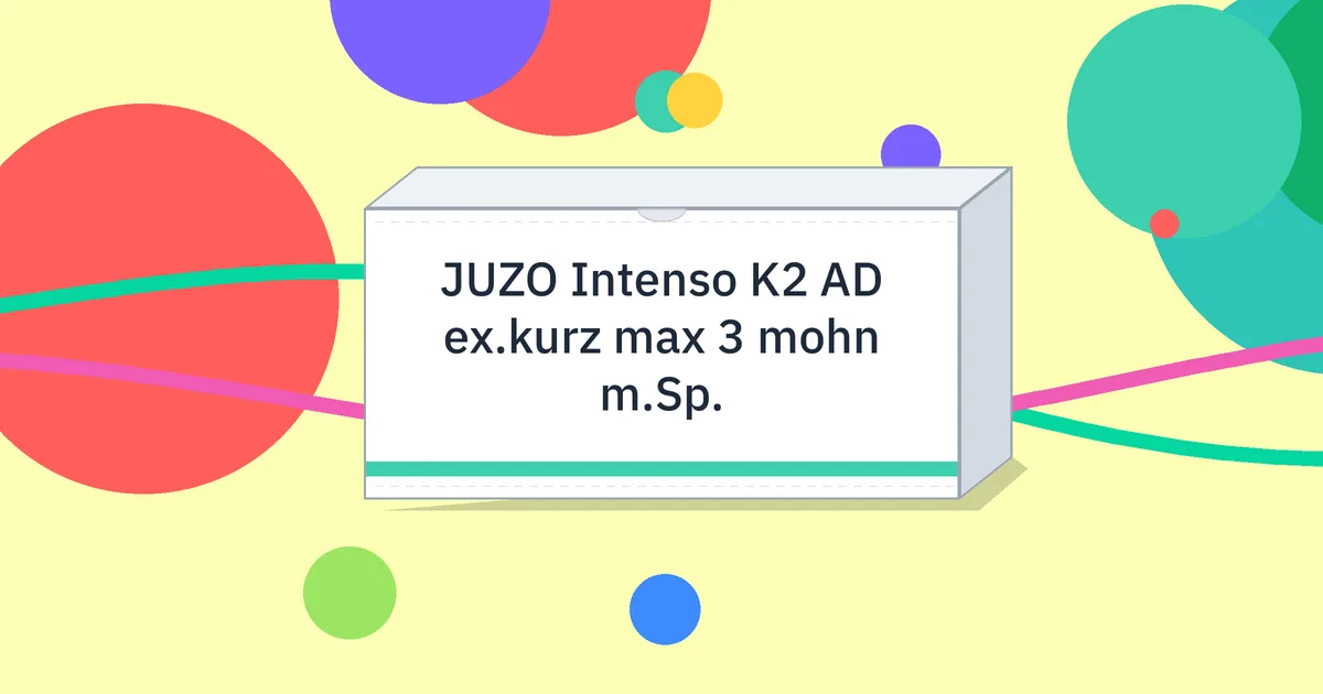 Symbolbild: Packung mit der Aufschrift JUZO Intenso K2 AD ex.kurz max 3 mohn m.Sp. (PZN 18607056) – Verfügbarkeit und Bezug in Apotheken in Frankfurt am Main