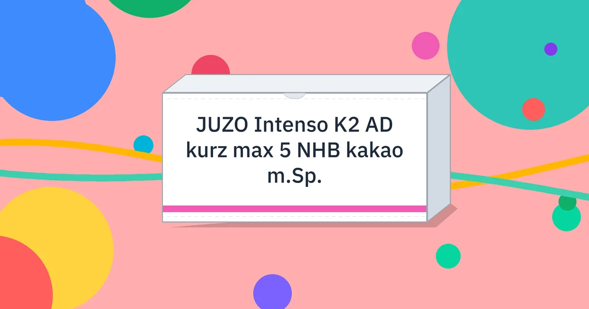 Symbolbild: Packung mit der Aufschrift JUZO Intenso K2 AD kurz max 5 NHB kakao m.Sp. (PZN 18612471) – Verfügbarkeit und Bezug in Apotheken in Frankfurt am Main
