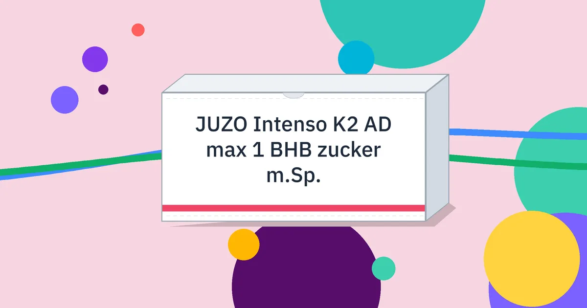 Symbolbild: Packung mit der Aufschrift JUZO Intenso K2 AD max 1 BHB zucker m.Sp. (PZN 18616049) – Verfügbarkeit und Bezug in Apotheken in Frankfurt am Main