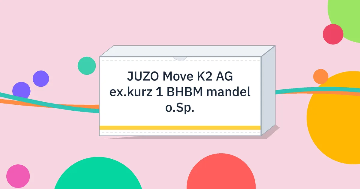 Symbolbild: Packung mit der Aufschrift JUZO Move K2 AG ex.kurz 1 BHBM mandel o.Sp. (PZN 16648341) – Verfügbarkeit und Bezug in Apotheken in Frankfurt am Main