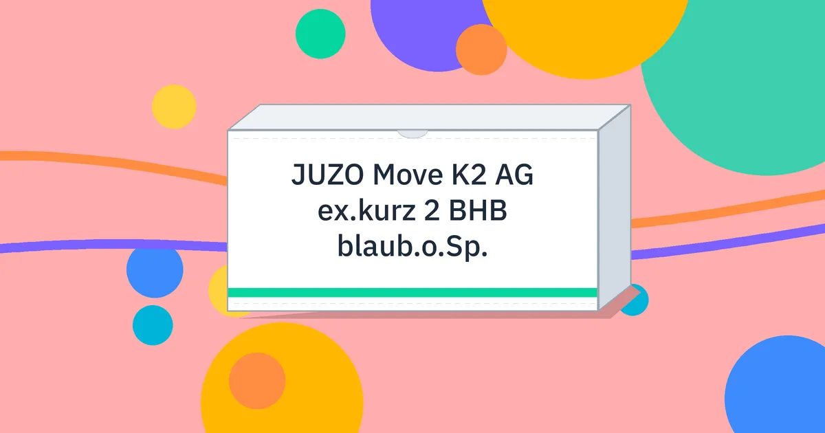 Symbolbild: Packung mit der Aufschrift JUZO Move K2 AG ex.kurz 2 BHB blaub.o.Sp. (PZN 18565665) – Verfügbarkeit und Bezug in Apotheken in Frankfurt am Main