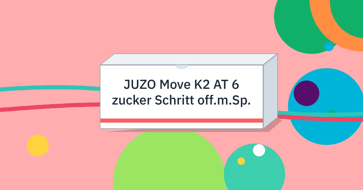 Symbolbild: Packung mit der Aufschrift JUZO Move K2 AT 6 zucker Schritt off.m.Sp. (PZN 20668036) – Verfügbarkeit und Bezug in Apotheken in Frankfurt am Main