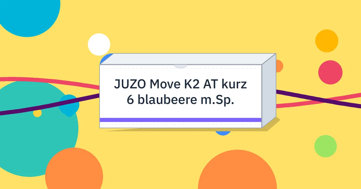 Symbolbild: Packung mit der Aufschrift JUZO Move K2 AT kurz 6 blaubeere m.Sp. (PZN 20673936) – Verfügbarkeit und Bezug in Apotheken in Frankfurt am Main