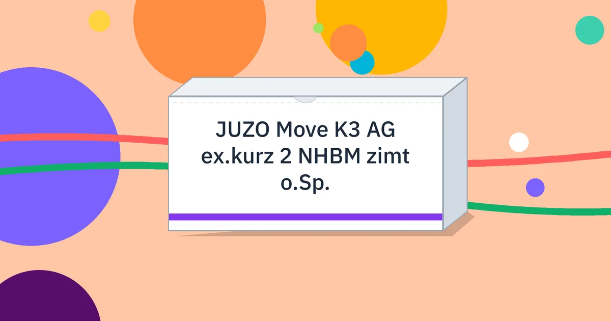 Symbolbild: Packung mit der Aufschrift JUZO Move K3 AG ex.kurz 2 NHBM zimt o.Sp. (PZN 18584651) – Verfügbarkeit und Bezug in Apotheken in Frankfurt am Main