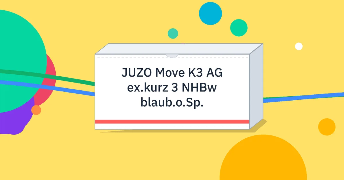 Symbolbild: Packung mit der Aufschrift JUZO Move K3 AG ex.kurz 3 NHBw blaub.o.Sp. (PZN 18596246) – Verfügbarkeit und Bezug in Apotheken in Frankfurt am Main