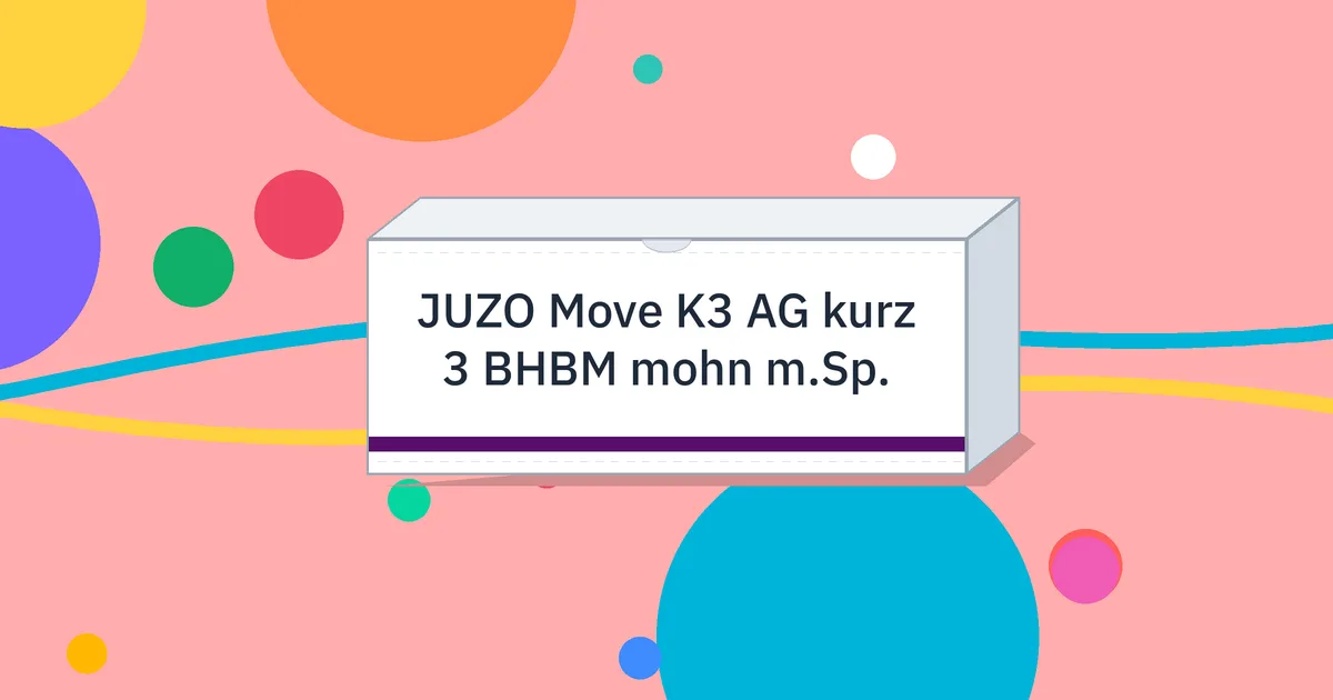 Symbolbild: Packung mit der Aufschrift JUZO Move K3 AG kurz 3 BHBM mohn m.Sp. (PZN 18591912) – Verfügbarkeit und Bezug in Apotheken in Frankfurt am Main