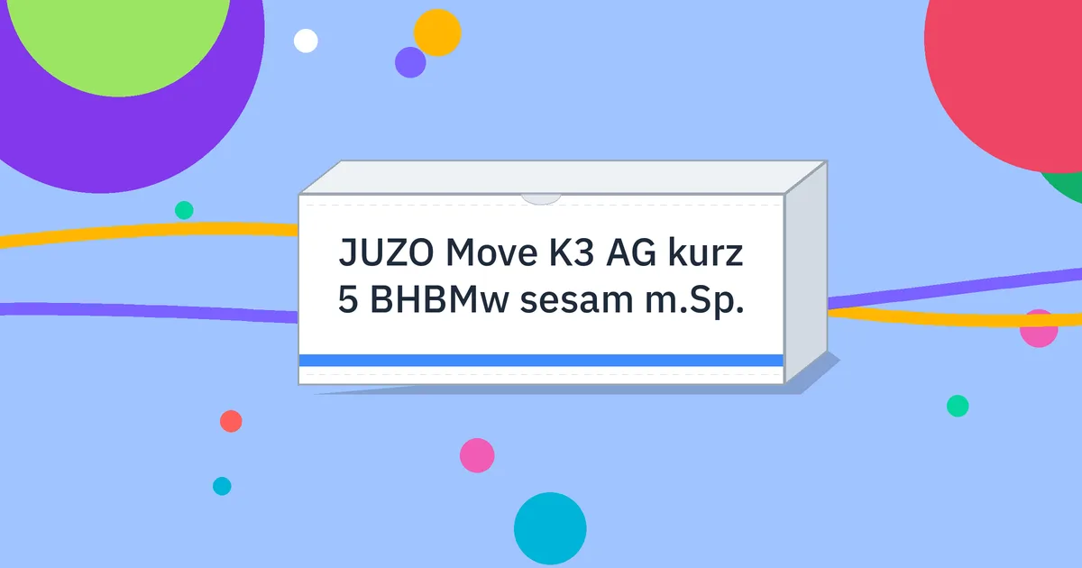 Symbolbild: Packung mit der Aufschrift JUZO Move K3 AG kurz 5 BHBMw sesam m.Sp. (PZN 18580340) – Verfügbarkeit und Bezug in Apotheken in Frankfurt am Main