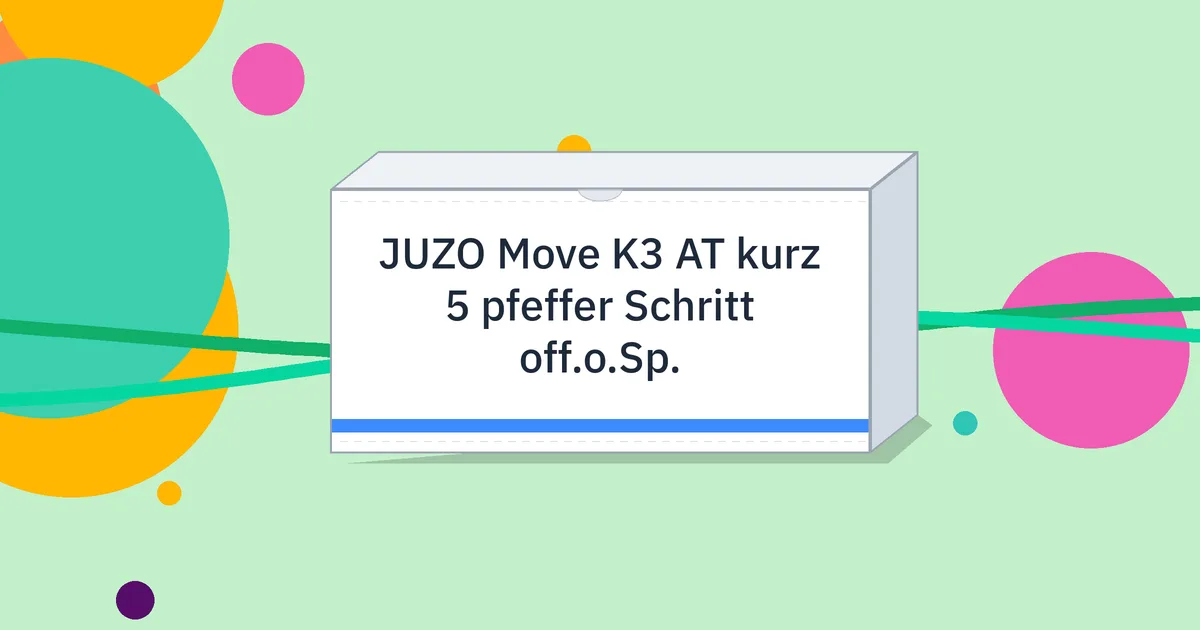 Symbolbild: Packung mit der Aufschrift JUZO Move K3 AT kurz 5 pfeffer Schritt off.o.Sp. (PZN 20685069) – Verfügbarkeit und Bezug in Apotheken in Frankfurt am Main