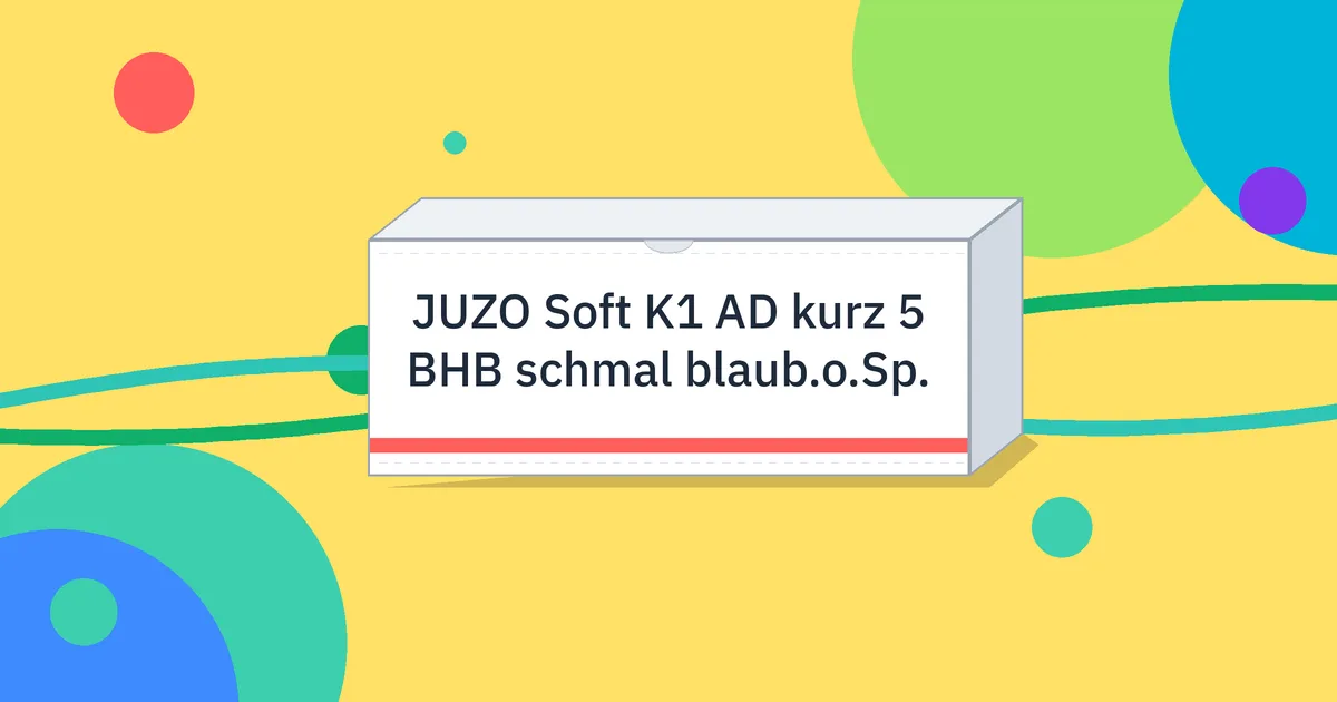 Symbolbild: Packung mit der Aufschrift JUZO Soft K1 AD kurz 5 BHB schmal blaub.o.Sp. (PZN 15463823) – Verfügbarkeit und Bezug in Apotheken in Frankfurt am Main