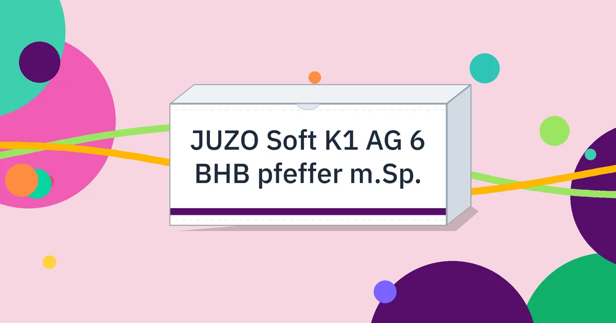 Symbolbild: Packung mit der Aufschrift JUZO Soft K1 AG 6 BHB pfeffer m.Sp. (PZN 14820712) – Verfügbarkeit und Bezug in Apotheken in Frankfurt am Main