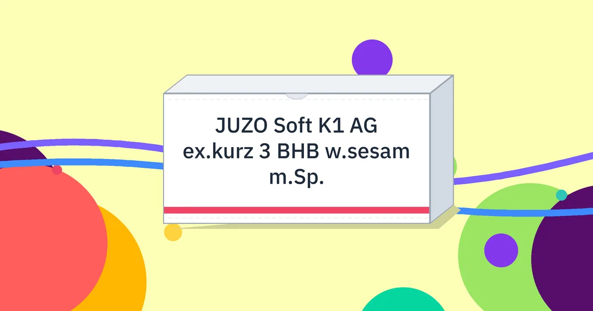 Symbolbild: Packung mit der Aufschrift JUZO Soft K1 AG ex.kurz 3 BHB w.sesam m.Sp. (PZN 14839396) – Verfügbarkeit und Bezug in Apotheken in Frankfurt am Main
