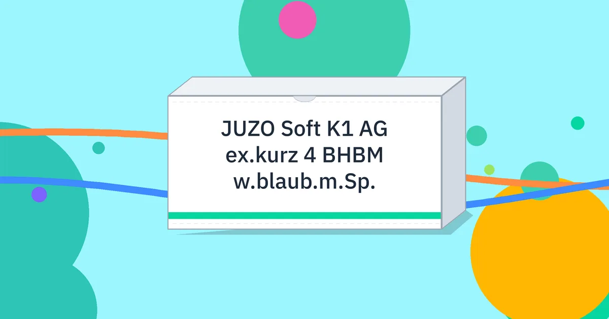 Symbolbild: Packung mit der Aufschrift JUZO Soft K1 AG ex.kurz 4 BHBM w.blaub.m.Sp. (PZN 14864336) – Verfügbarkeit und Bezug in Apotheken in Frankfurt am Main