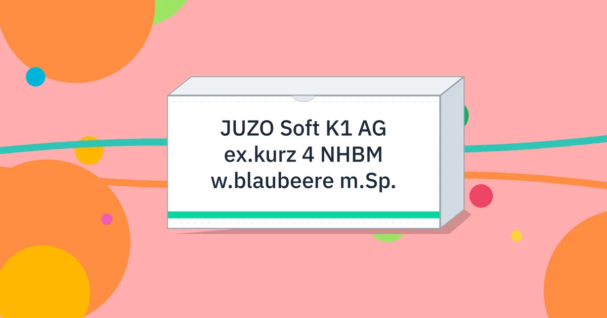 Symbolbild: Packung mit der Aufschrift JUZO Soft K1 AG ex.kurz 4 NHBM w.blaubeere m.Sp. (PZN 15017555) – Verfügbarkeit und Bezug in Apotheken in Frankfurt am Main