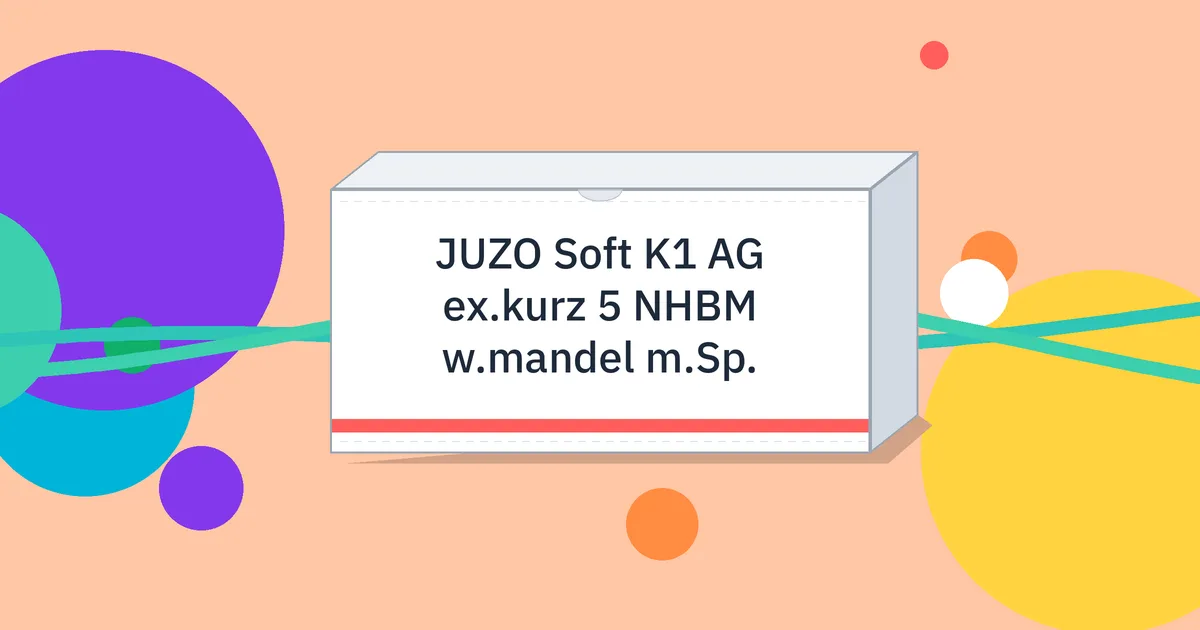 Symbolbild: Packung mit der Aufschrift JUZO Soft K1 AG ex.kurz 5 NHBM w.mandel m.Sp. (PZN 15017874) – Verfügbarkeit und Bezug in Apotheken in Frankfurt am Main