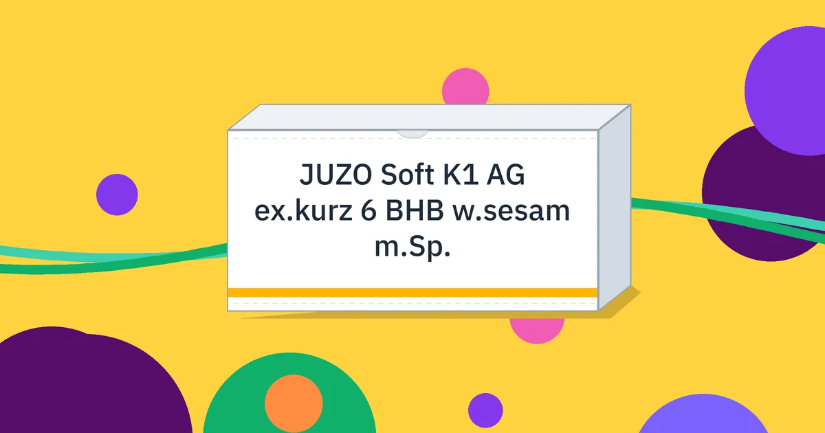 Symbolbild: Packung mit der Aufschrift JUZO Soft K1 AG ex.kurz 6 BHB w.sesam m.Sp. (PZN 14839427) – Verfügbarkeit und Bezug in Apotheken in Frankfurt am Main