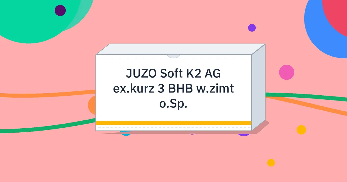 Symbolbild: Packung mit der Aufschrift JUZO Soft K2 AG ex.kurz 3 BHB w.zimt o.Sp. (PZN 14843937) – Verfügbarkeit und Bezug in Apotheken in Frankfurt am Main
