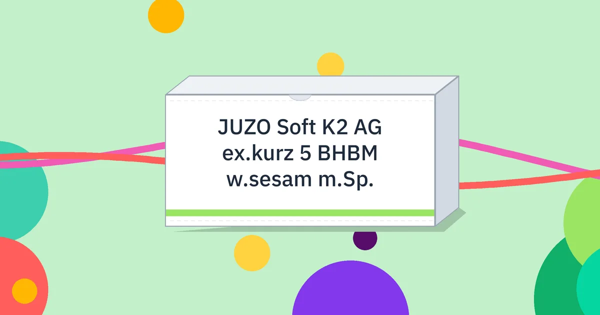 Symbolbild: Packung mit der Aufschrift JUZO Soft K2 AG ex.kurz 5 BHBM w.sesam m.Sp. (PZN 14868133) – Verfügbarkeit und Bezug in Apotheken in Frankfurt am Main