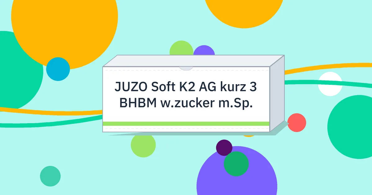 Symbolbild: Packung mit der Aufschrift JUZO Soft K2 AG kurz 3 BHBM w.zucker m.Sp. (PZN 14867240) – Verfügbarkeit und Bezug in Apotheken in Frankfurt am Main