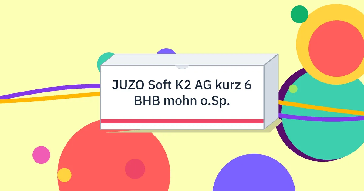 Symbolbild: Packung mit der Aufschrift JUZO Soft K2 AG kurz 6 BHB mohn o.Sp. (PZN 14827134) – Verfügbarkeit und Bezug in Apotheken in Frankfurt am Main