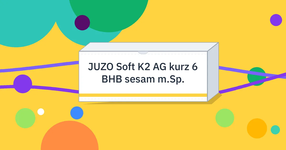 Symbolbild: Packung mit der Aufschrift JUZO Soft K2 AG kurz 6 BHB sesam m.Sp. (PZN 14826152) – Verfügbarkeit und Bezug in Apotheken in Frankfurt am Main