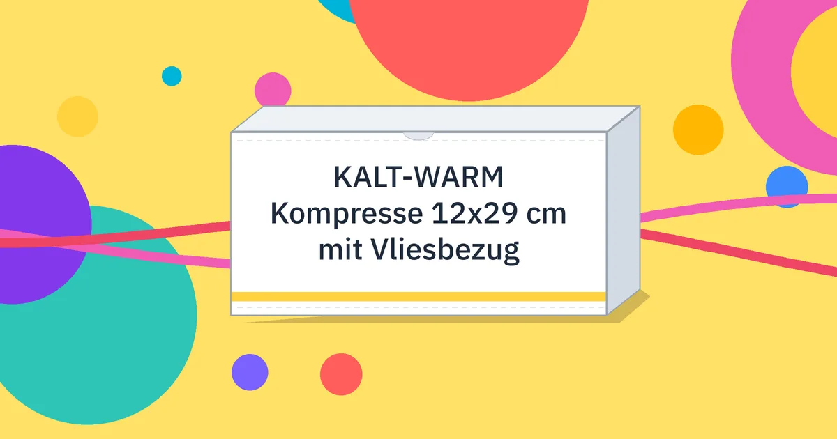 Symbolbild: Packung mit der Aufschrift KALT-WARM Kompresse 12x29 cm mit Vliesbezug (PZN 09441846) – Verfügbarkeit und Bezug in Apotheken in Frankfurt am Main