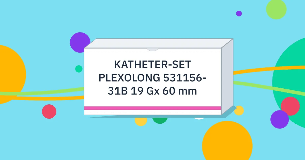 Symbolbild: Packung mit der Aufschrift KATHETER-SET PLEXOLONG 531156-31B 19 Gx 60 mm (PZN 14364214) – Verfügbarkeit und Bezug in Apotheken in Frankfurt am Main