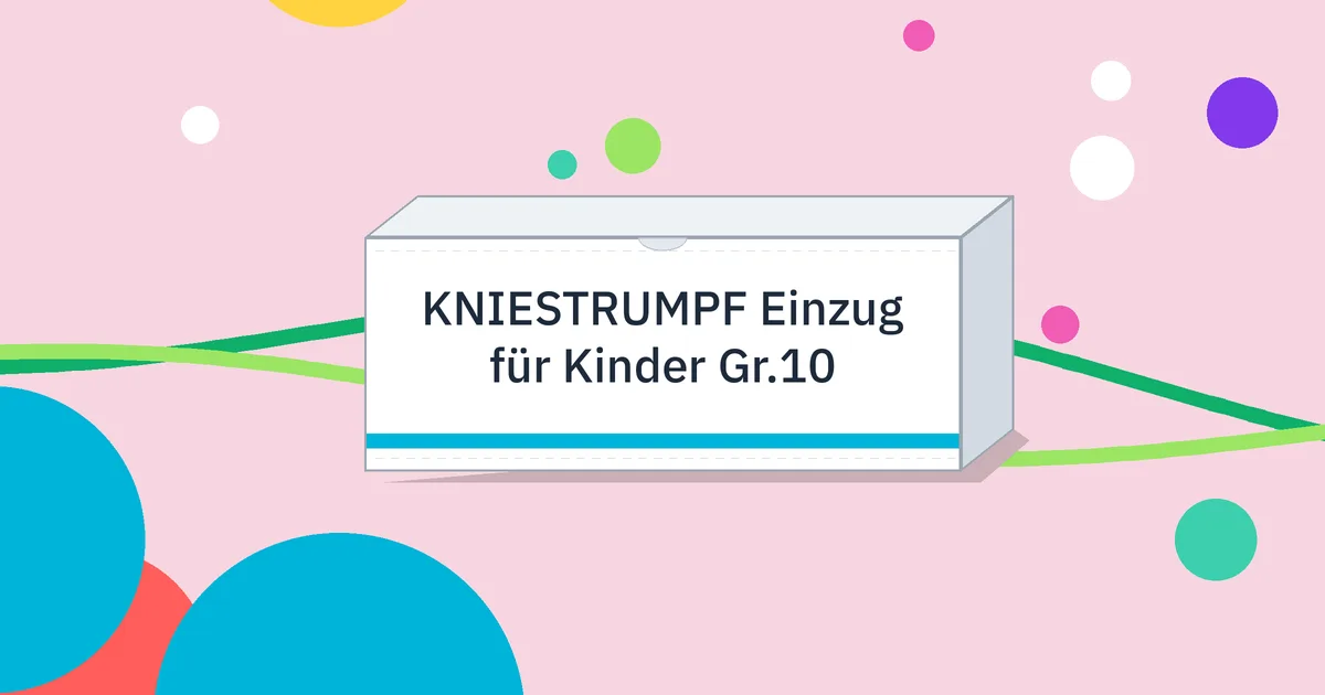 Symbolbild: Packung mit der Aufschrift KNIESTRUMPF Einzug für Kinder Gr.10 (PZN 01738825) – Verfügbarkeit und Bezug in Apotheken in Frankfurt am Main