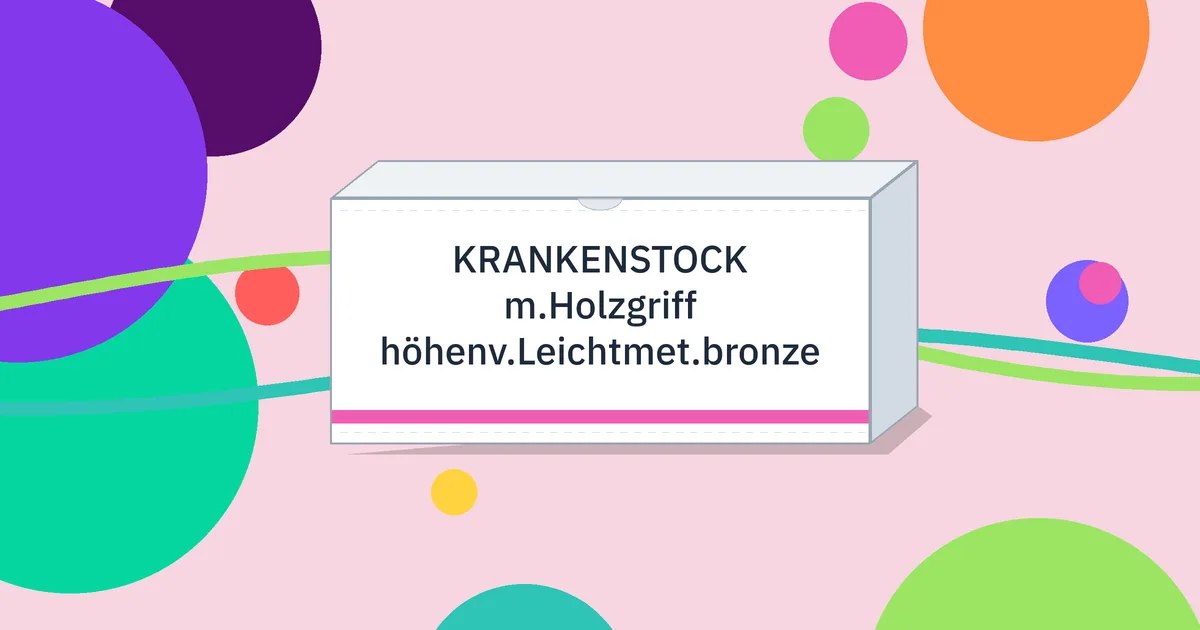 Symbolbild: Packung mit der Aufschrift KRANKENSTOCK m.Holzgriff höhenv.Leichtmet.bronze (PZN 03052457) – Verfügbarkeit und Bezug in Apotheken in Frankfurt am Main