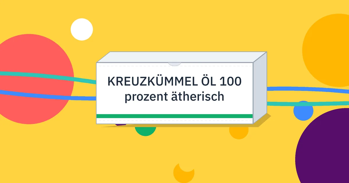 Symbolbild: Packung mit der Aufschrift KREUZKÜMMEL ÖL 100 prozent ätherisch (PZN 07204591) – Verfügbarkeit und Bezug in Apotheken in Frankfurt am Main