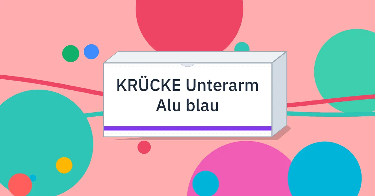 Symbolbild: Packung mit der Aufschrift KRÜCKE Unterarm Alu blau (PZN 03854642) – Verfügbarkeit und Bezug in Apotheken in Frankfurt am Main