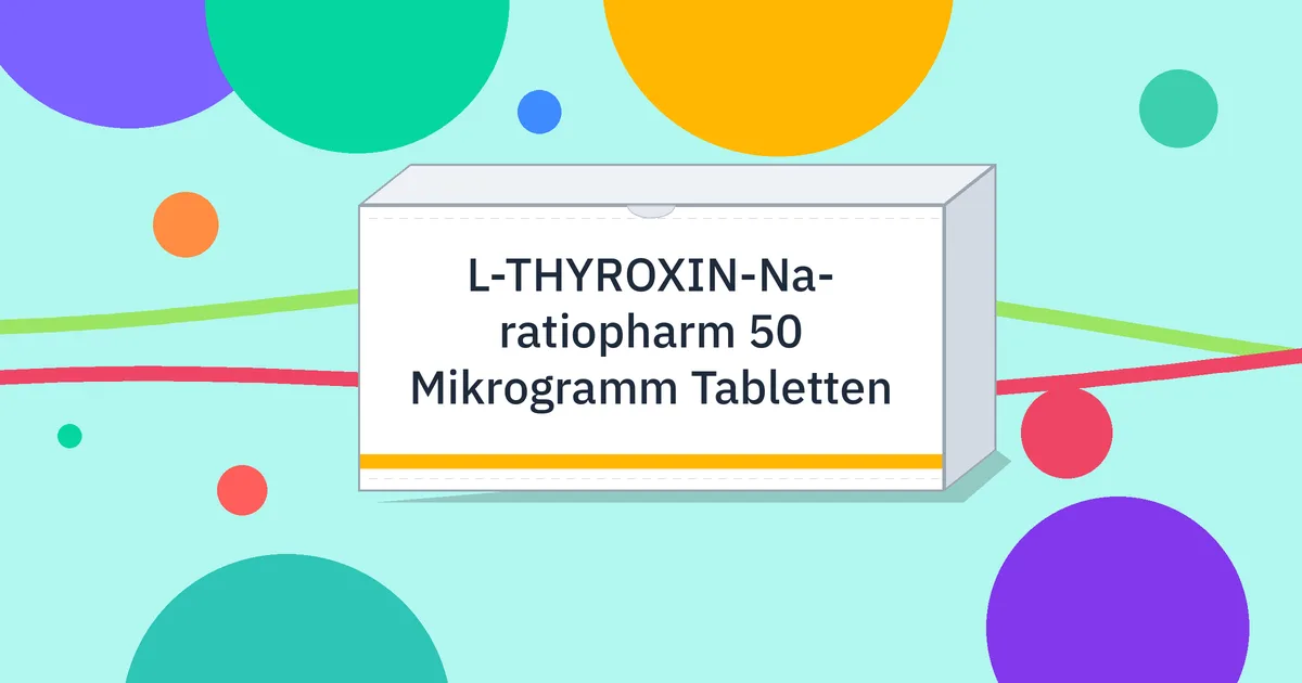 Symbolbild: Packung mit der Aufschrift L-THYROXIN-Na-ratiopharm 50 Mikrogramm Tabletten (PZN 10089679) – Verfügbarkeit und Bezug in Apotheken in Frankfurt am Main