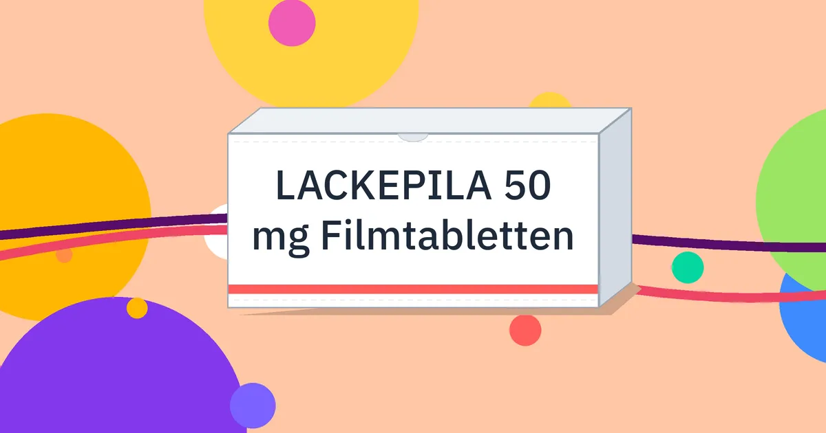 Symbolbild: Packung mit der Aufschrift LACKEPILA 50 mg Filmtabletten (PZN 19495429) – Verfügbarkeit und Bezug in Apotheken in Frankfurt am Main