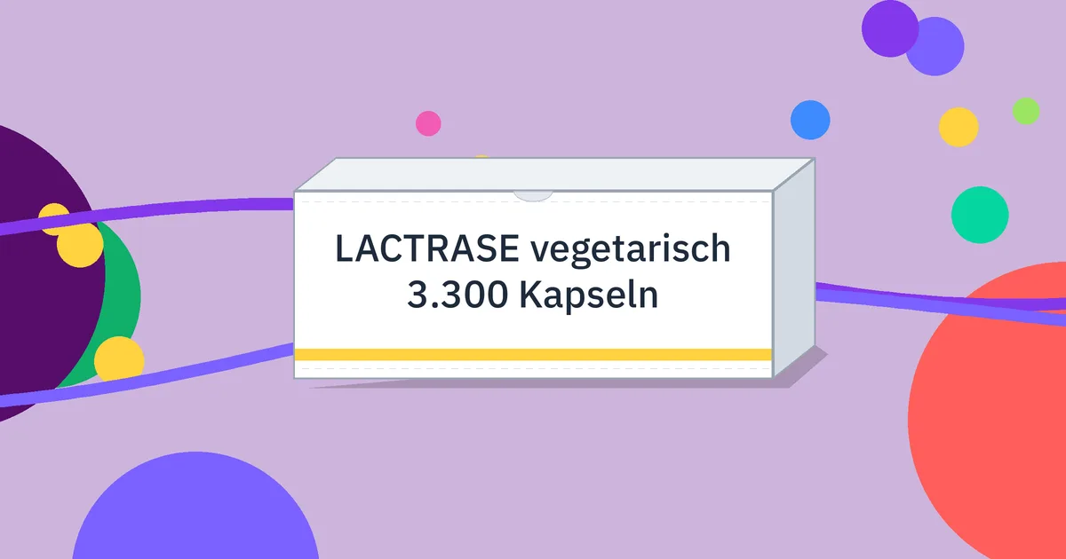 Symbolbild: Packung mit der Aufschrift LACTRASE vegetarisch 3.300 Kapseln (PZN 03257863) – Verfügbarkeit und Bezug in Apotheken in Frankfurt am Main