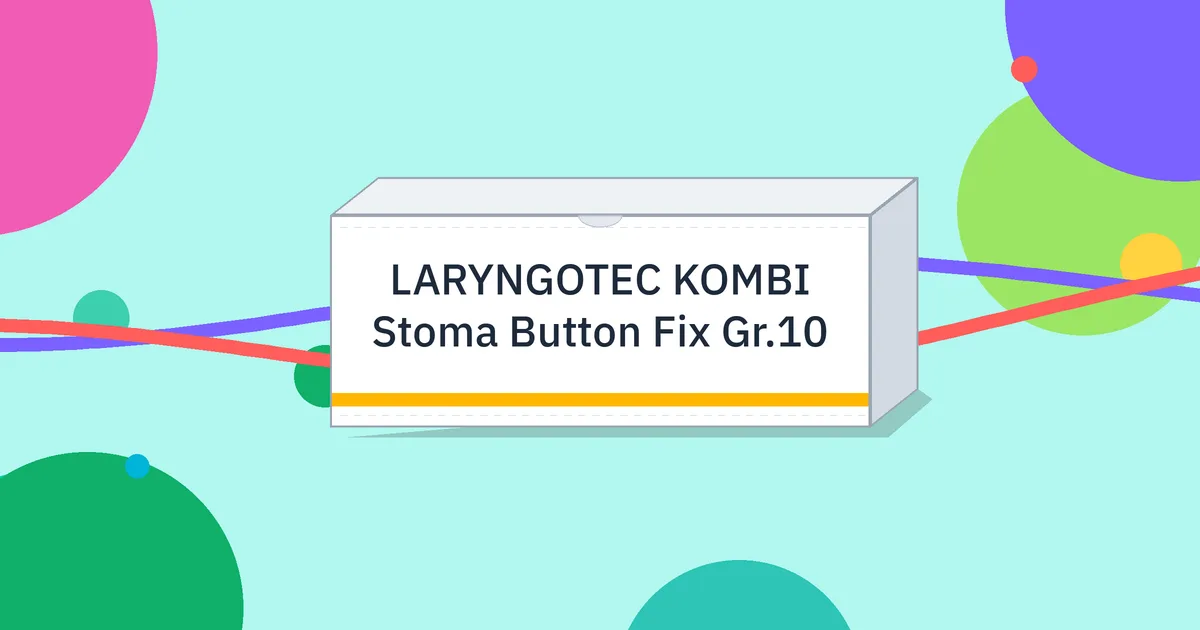 Symbolbild: Packung mit der Aufschrift LARYNGOTEC KOMBI Stoma Button Fix Gr.10 (PZN 19532136) – Verfügbarkeit und Bezug in Apotheken in Frankfurt am Main