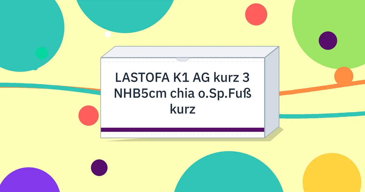 Symbolbild: Packung mit der Aufschrift LASTOFA K1 AG kurz 3 NHB5cm chia o.Sp.Fuß kurz (PZN 13790759) – Verfügbarkeit und Bezug in Apotheken in Frankfurt am Main