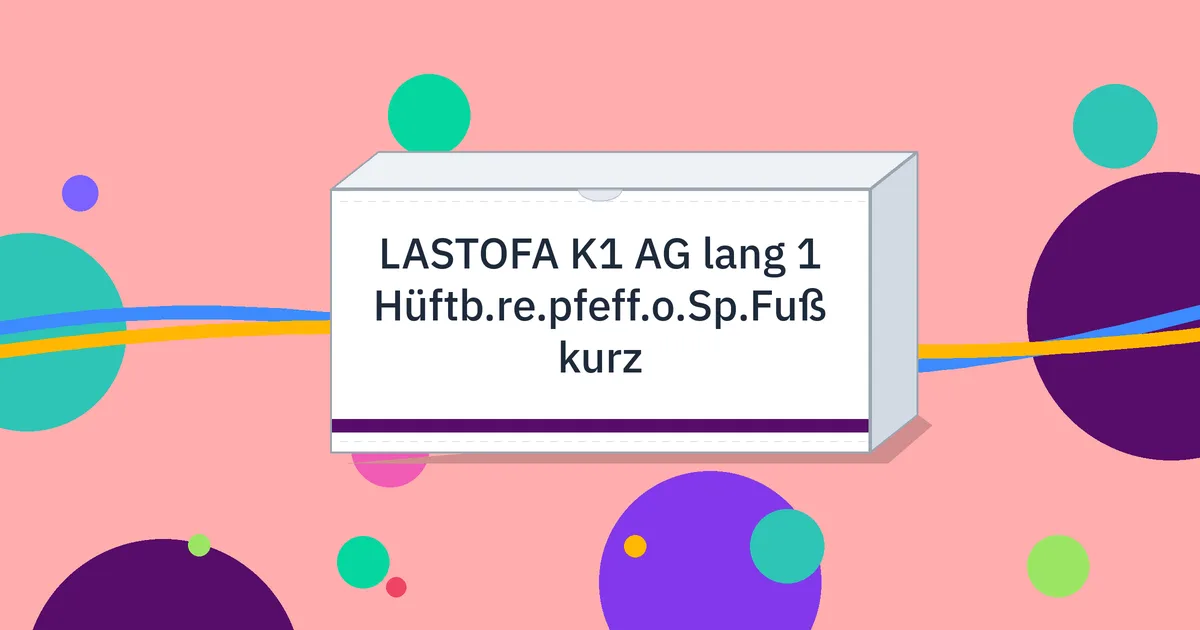 Symbolbild: Packung mit der Aufschrift LASTOFA K1 AG lang 1 Hüftb.re.pfeff.o.Sp.Fuß kurz (PZN 13797483) – Verfügbarkeit und Bezug in Apotheken in Frankfurt am Main