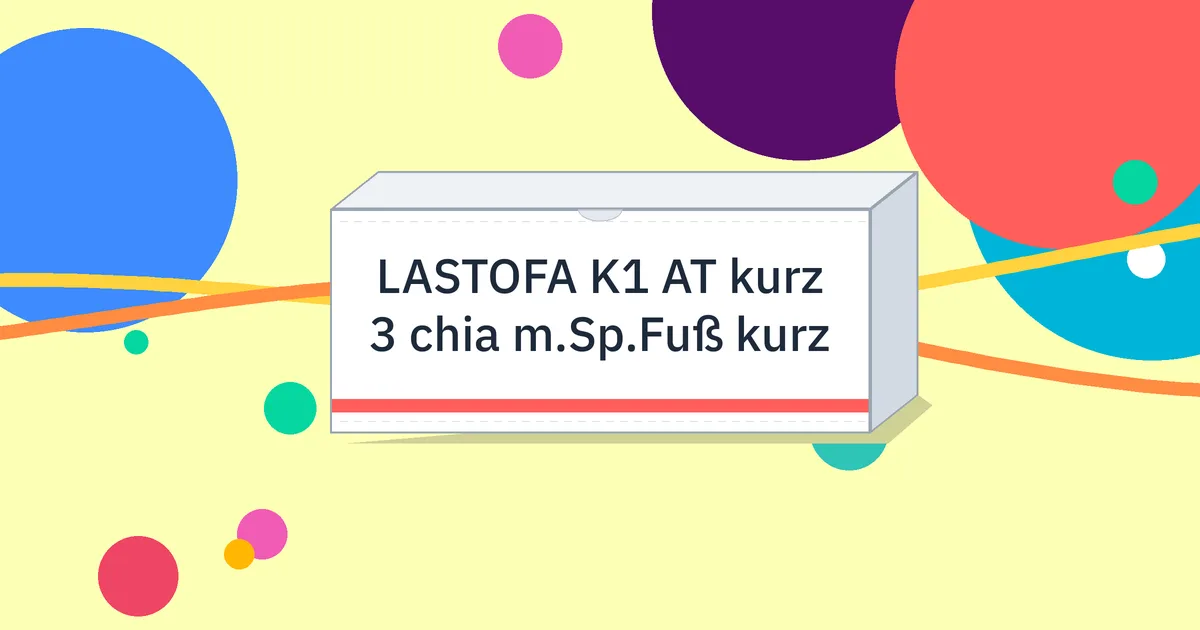 Symbolbild: Packung mit der Aufschrift LASTOFA K1 AT kurz 3 chia m.Sp.Fuß kurz (PZN 13795751) – Verfügbarkeit und Bezug in Apotheken in Frankfurt am Main