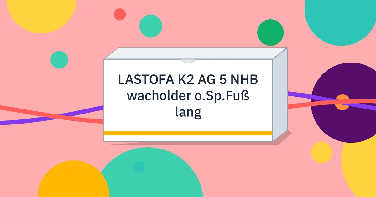 Symbolbild: Packung mit der Aufschrift LASTOFA K2 AG 5 NHB wacholder o.Sp.Fuß lang (PZN 14150217) – Verfügbarkeit und Bezug in Apotheken in Frankfurt am Main