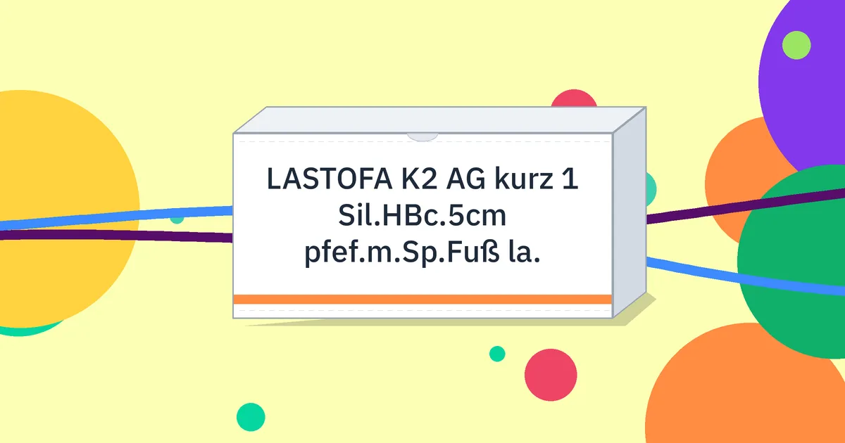 Symbolbild: Packung mit der Aufschrift LASTOFA K2 AG kurz 1 Sil.HBc.5cm pfef.m.Sp.Fuß la. (PZN 13802617) – Verfügbarkeit und Bezug in Apotheken in Frankfurt am Main