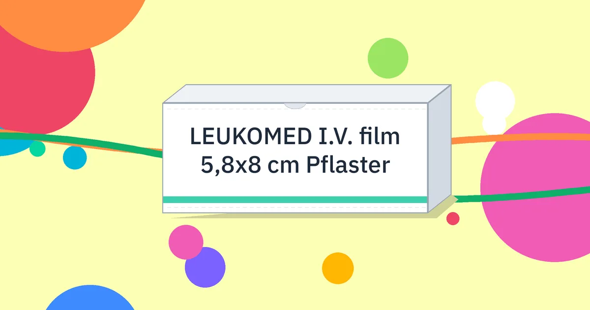 Symbolbild: Packung mit der Aufschrift LEUKOMED I.V. film 5,8x8 cm Pflaster (PZN 09063166) – Verfügbarkeit und Bezug in Apotheken in Frankfurt am Main