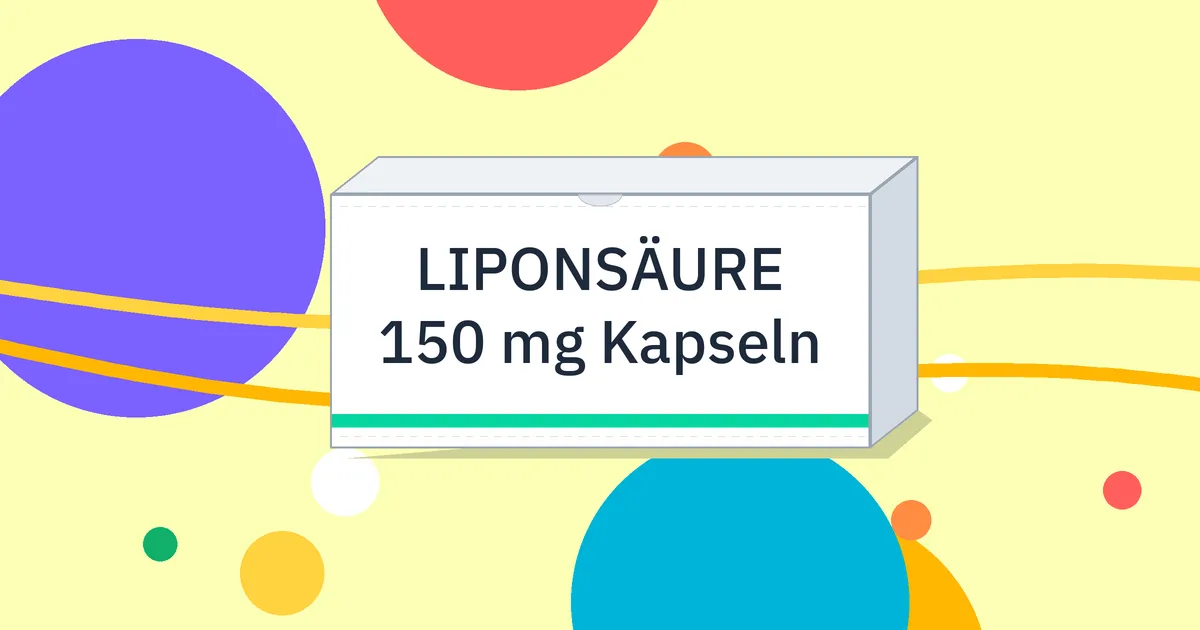 Symbolbild: Packung mit der Aufschrift LIPONSÄURE 150 mg Kapseln (PZN 10111634) – Verfügbarkeit und Bezug in Apotheken in Frankfurt am Main