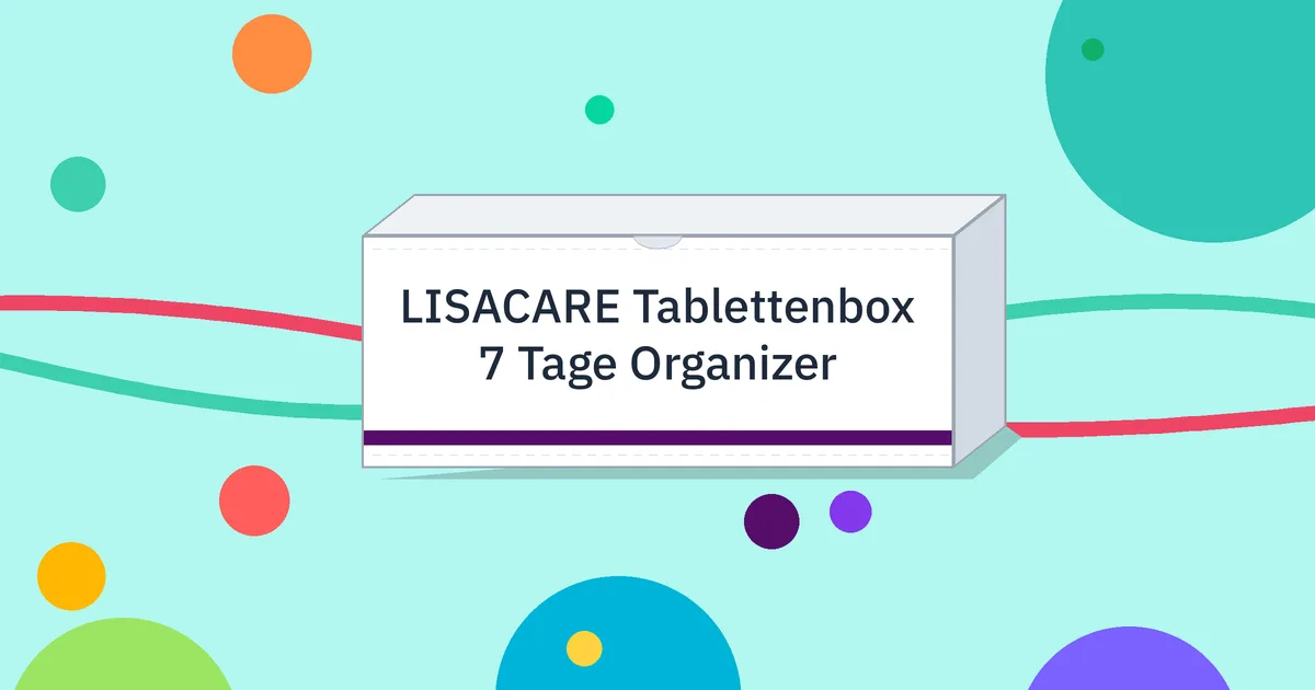 Symbolbild: Packung mit der Aufschrift LISACARE Tablettenbox 7 Tage Organizer (PZN 19822029) – Verfügbarkeit und Bezug in Apotheken in Frankfurt am Main