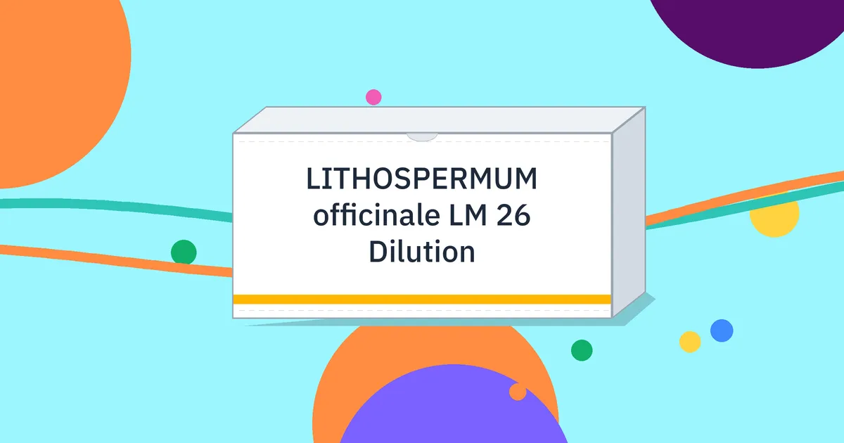 Symbolbild: Packung mit der Aufschrift LITHOSPERMUM officinale LM 26 Dilution (PZN 13532170) – Verfügbarkeit und Bezug in Apotheken in Frankfurt am Main