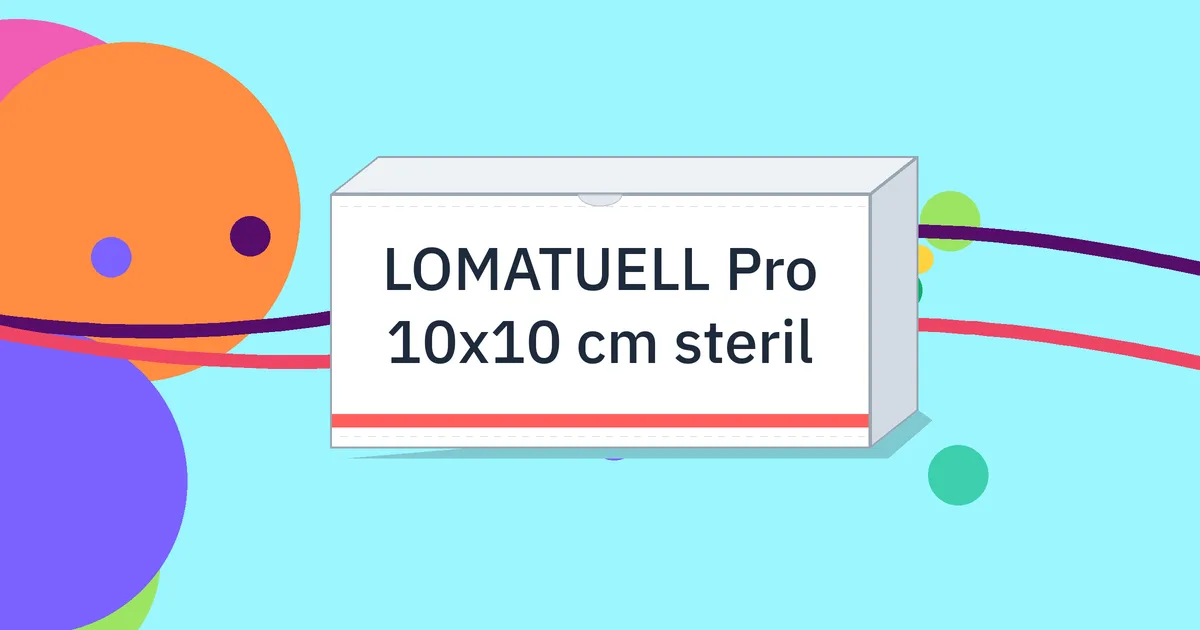 Symbolbild: Packung mit der Aufschrift LOMATUELL Pro 10x10 cm steril (PZN 16010561) – Verfügbarkeit und Bezug in Apotheken in Frankfurt am Main