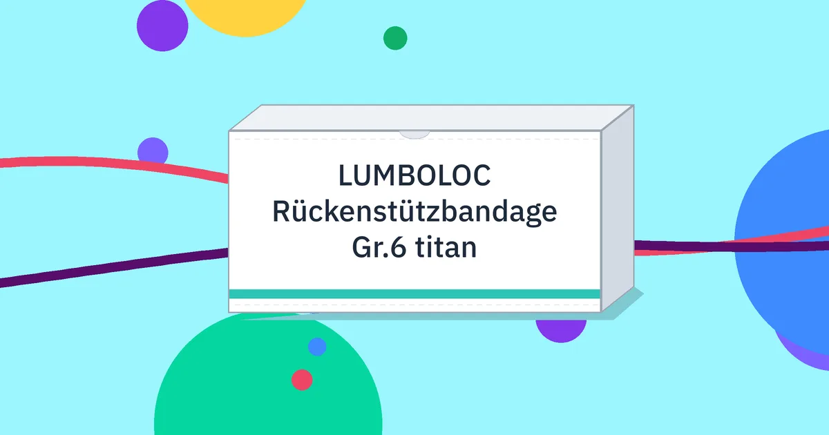 Symbolbild: Packung mit der Aufschrift LUMBOLOC Rückenstützbandage Gr.6 titan (PZN 01286613) – Verfügbarkeit und Bezug in Apotheken in Frankfurt am Main